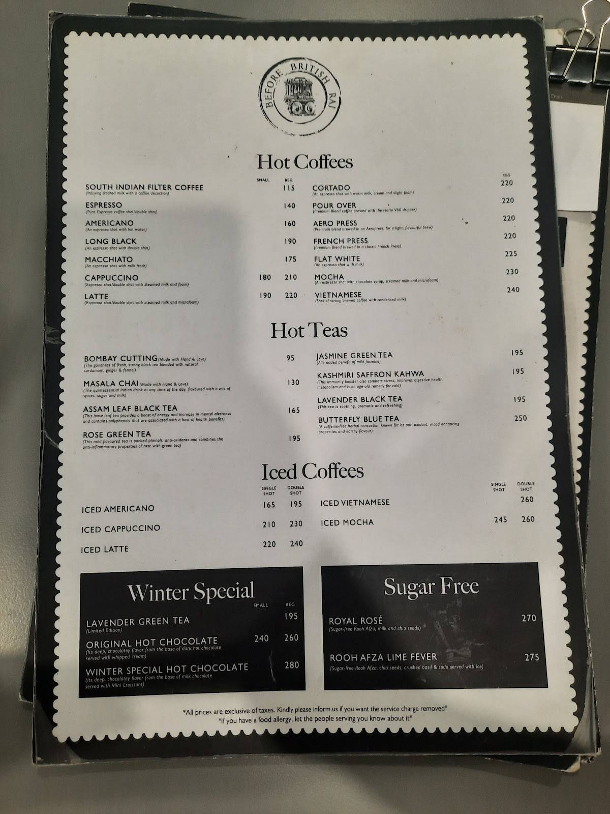 Menu at BBR Coffee by Before British Raj, New Delhi, 33