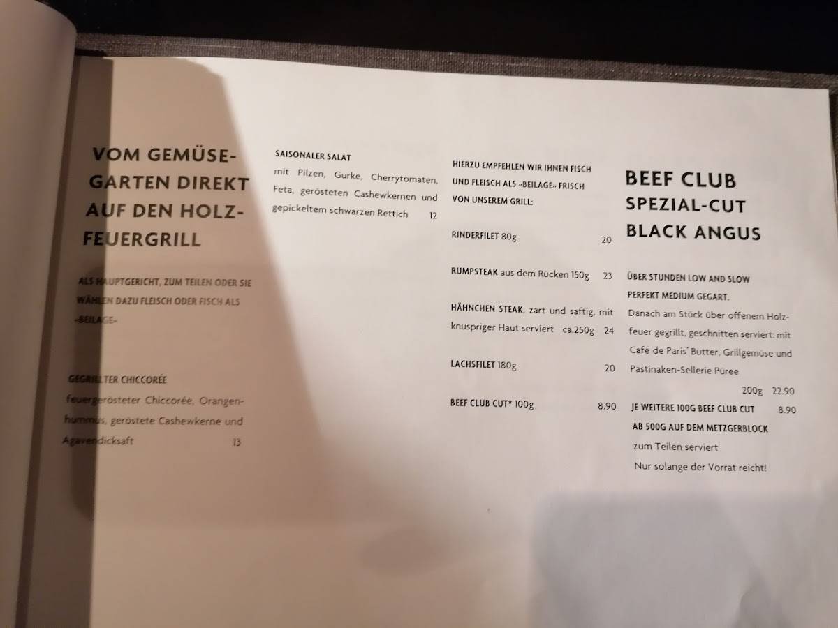 Speisekarte von BEEF CLUB in der Autostadt, Wolfsburg, Wolfsburg ...