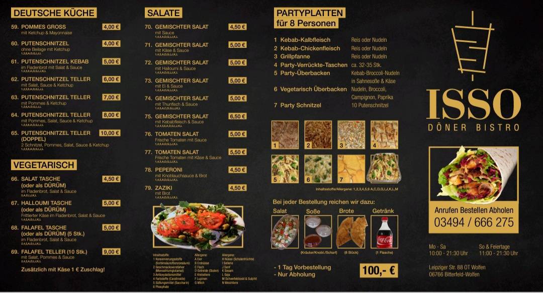 Speisekarte von BISTRO ISSO restaurant, Bitterfeld-Wolfen