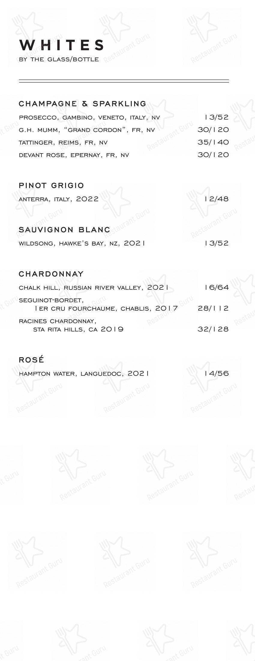 Carta de BOA Steakhouse, Santa Monica, 101 Santa Monica Blvd