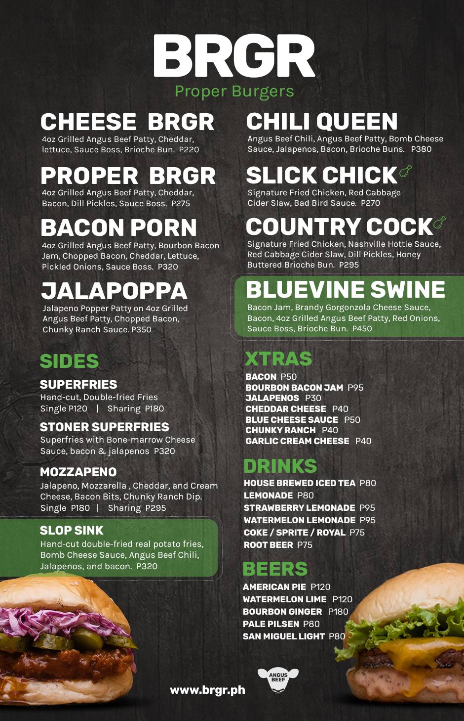 Menu at BRGR restaurant, Cebu City, N Escario St