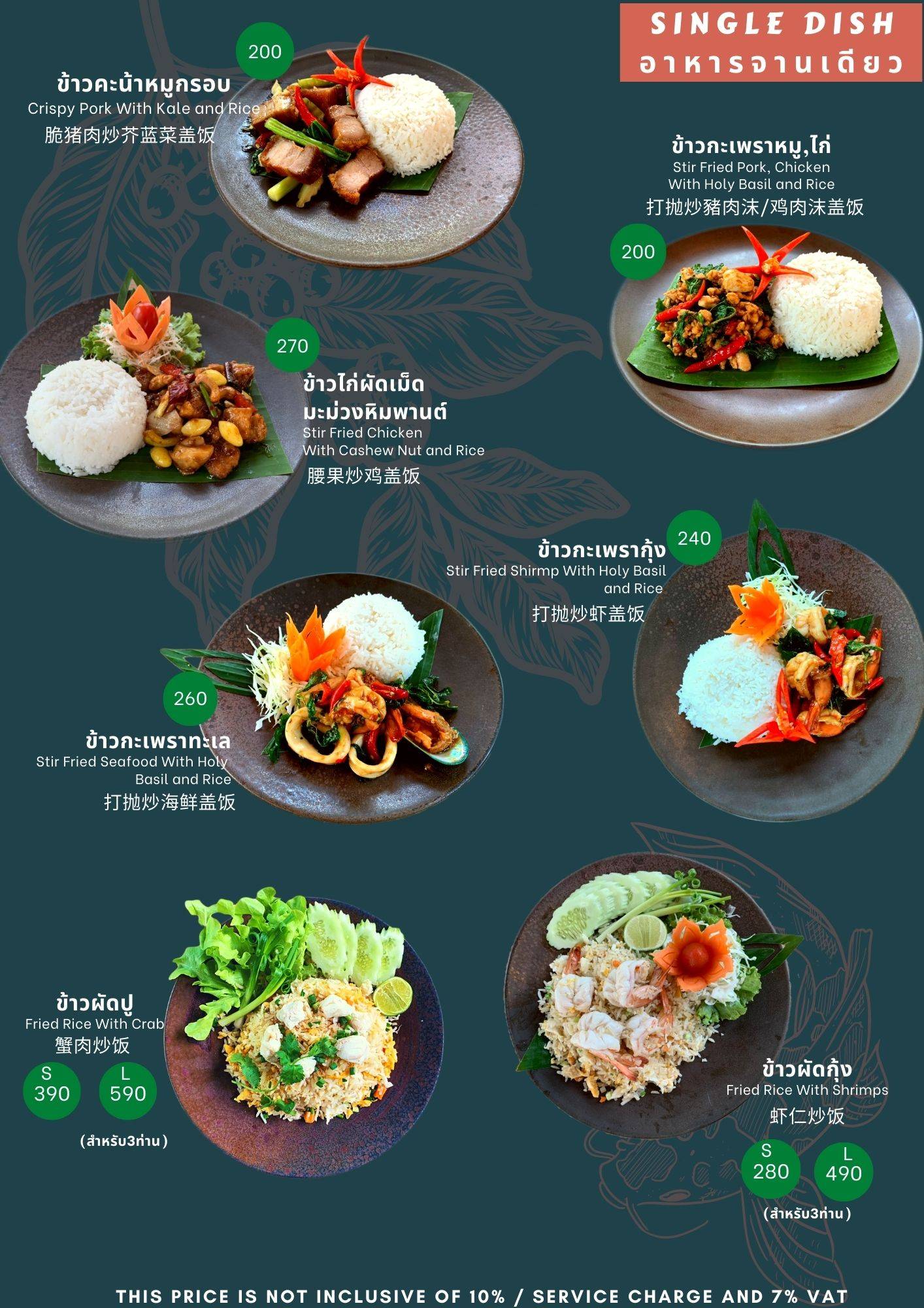 Menu at Baan Suan Sathon cafe, Bangkok