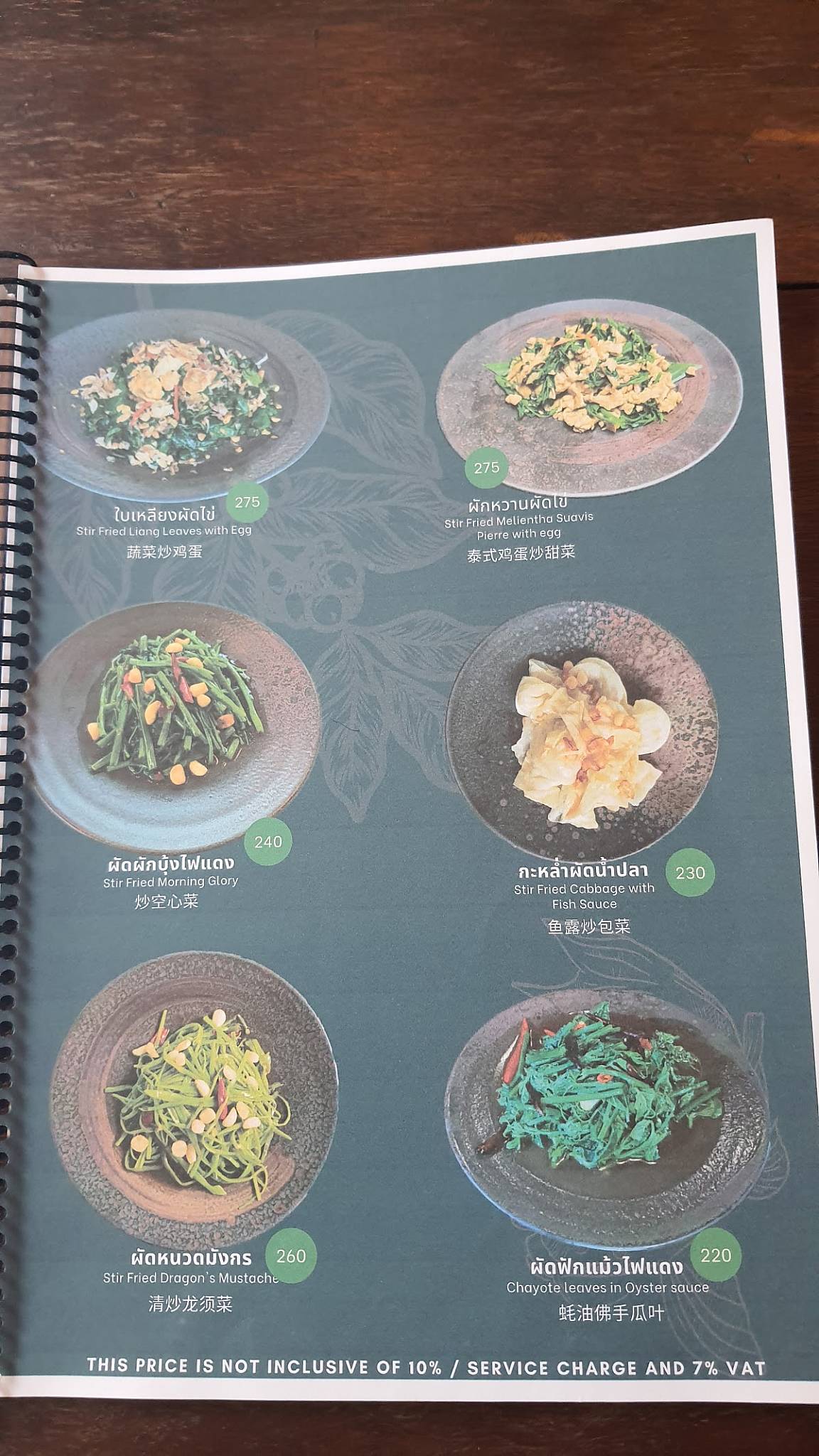 Menu at Baan Suan Sathon cafe, Bangkok