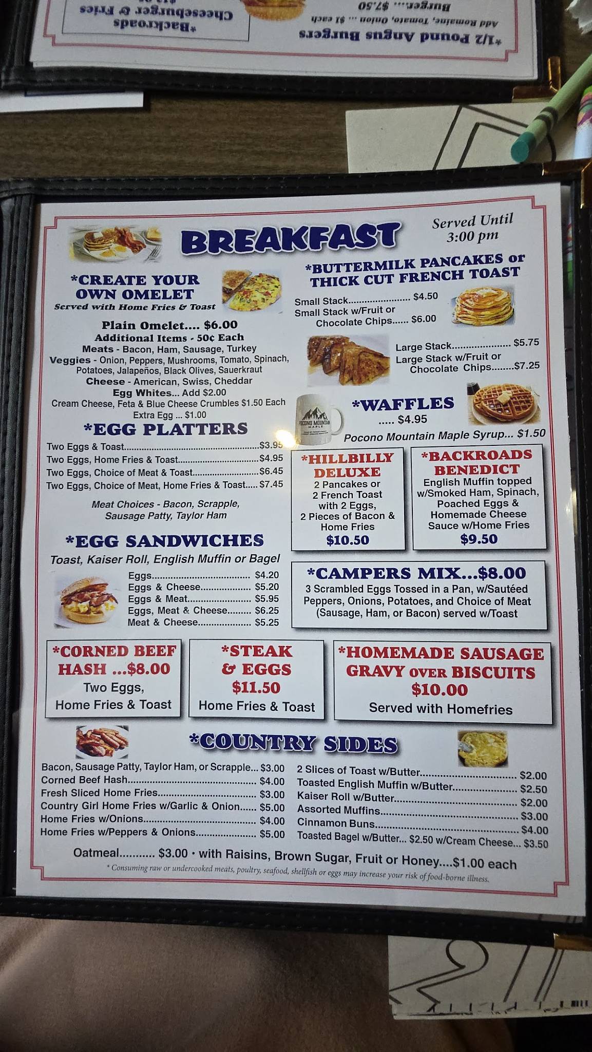 Menu at Backroads Cafe And Dairy Bar, Newfoundland, Main St