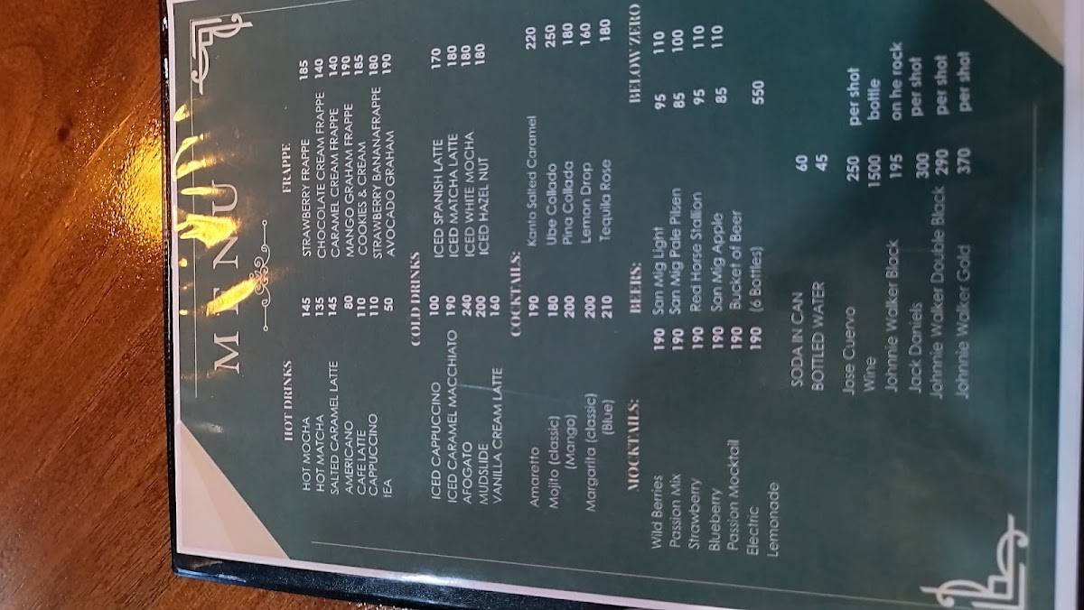 Menu at Al Forno restaurant, Bacolod