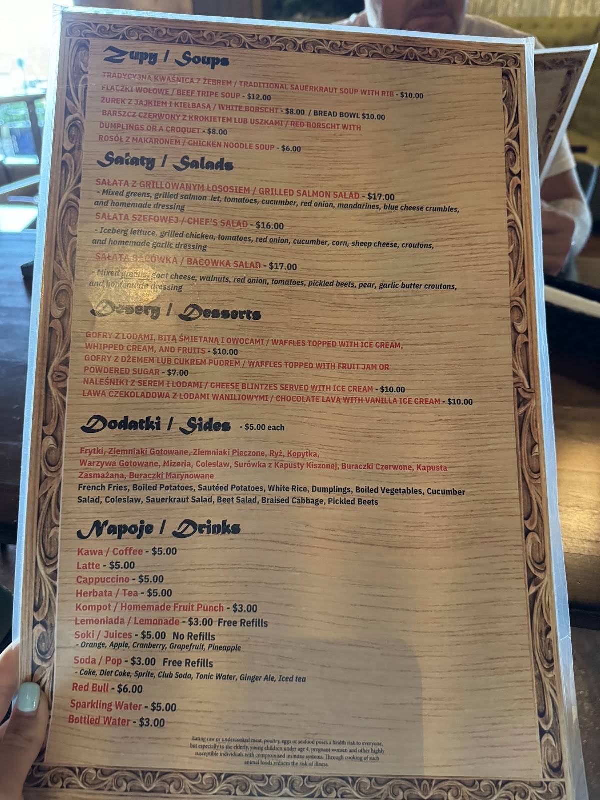 Menu at Bacowka Restaurant, Schaumburg