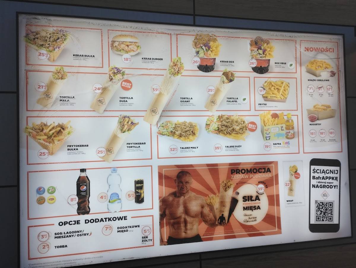 Menu at Bafra Kebab, Skomlin