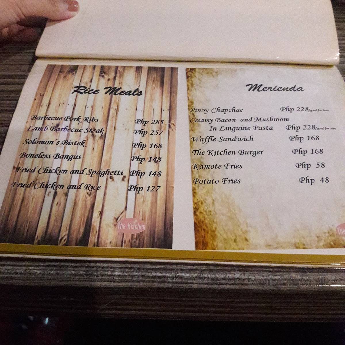 Menu at The Kitchen restaurant, Baguio