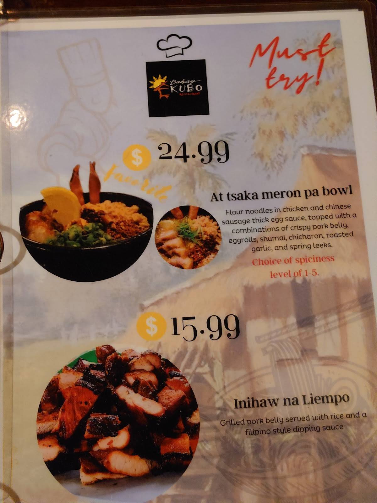 Menu at Bahay Kubo restaurant, Anchorage
