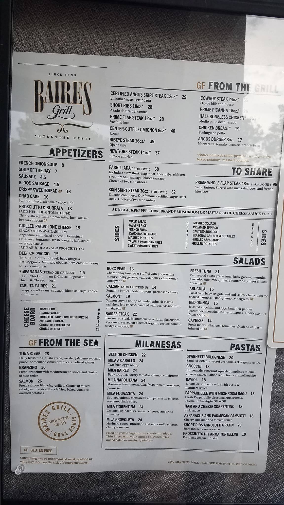 Menu at Baires Grill Weston BBQ, Weston