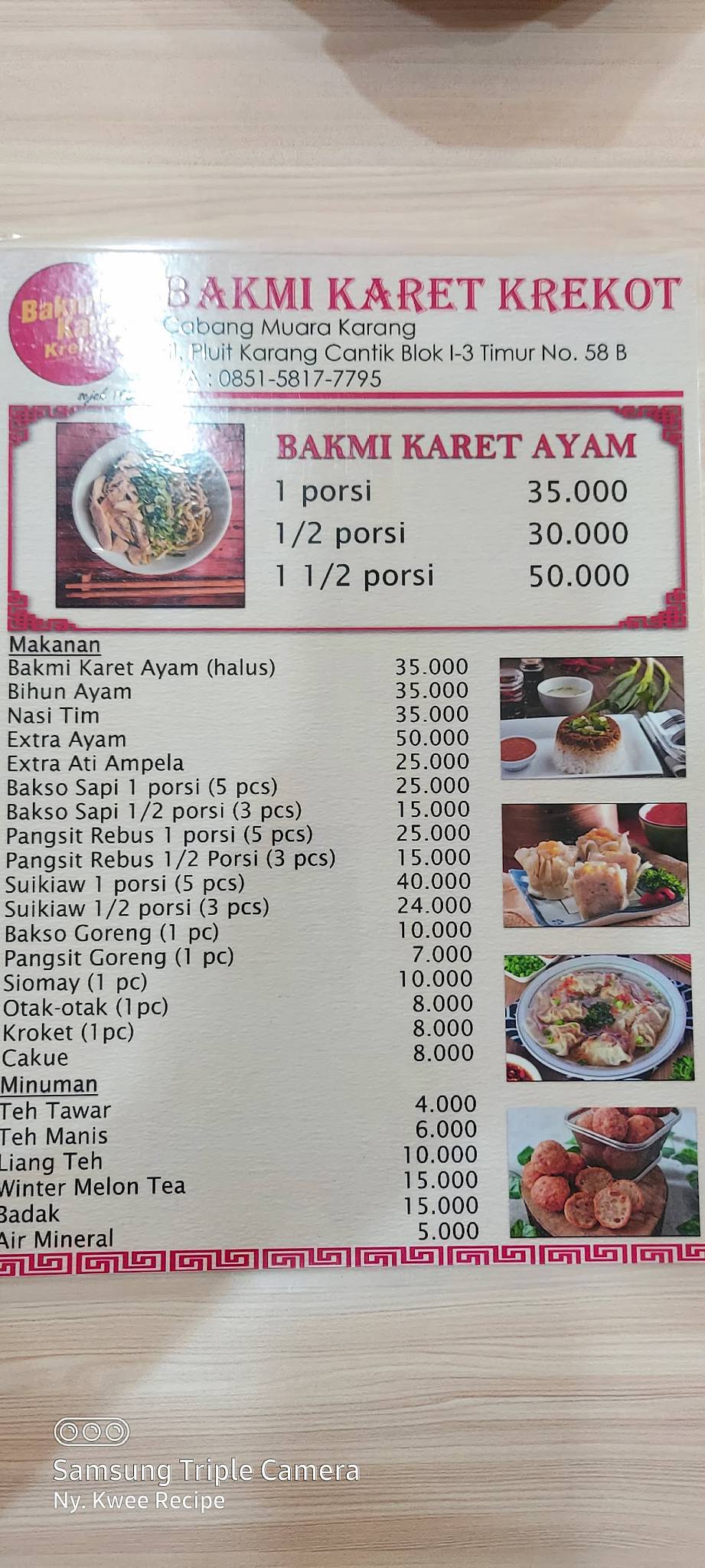 Carta del restaurante Bakmi Karet Krekot Muara Karang, North Jakarta