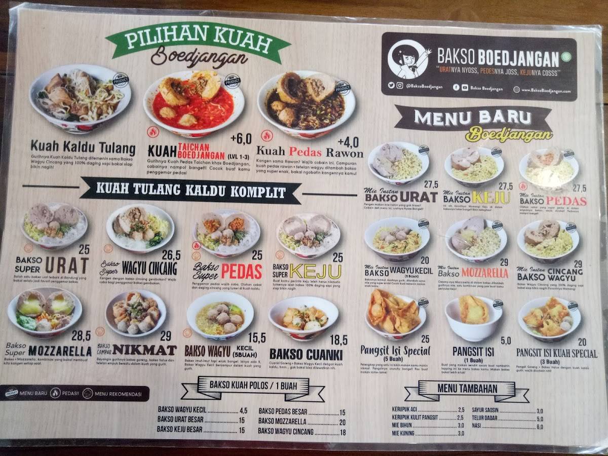 Carta del restaurante Bakso Boedjangan Cibubur, Depok, Jl. Alternatif ...
