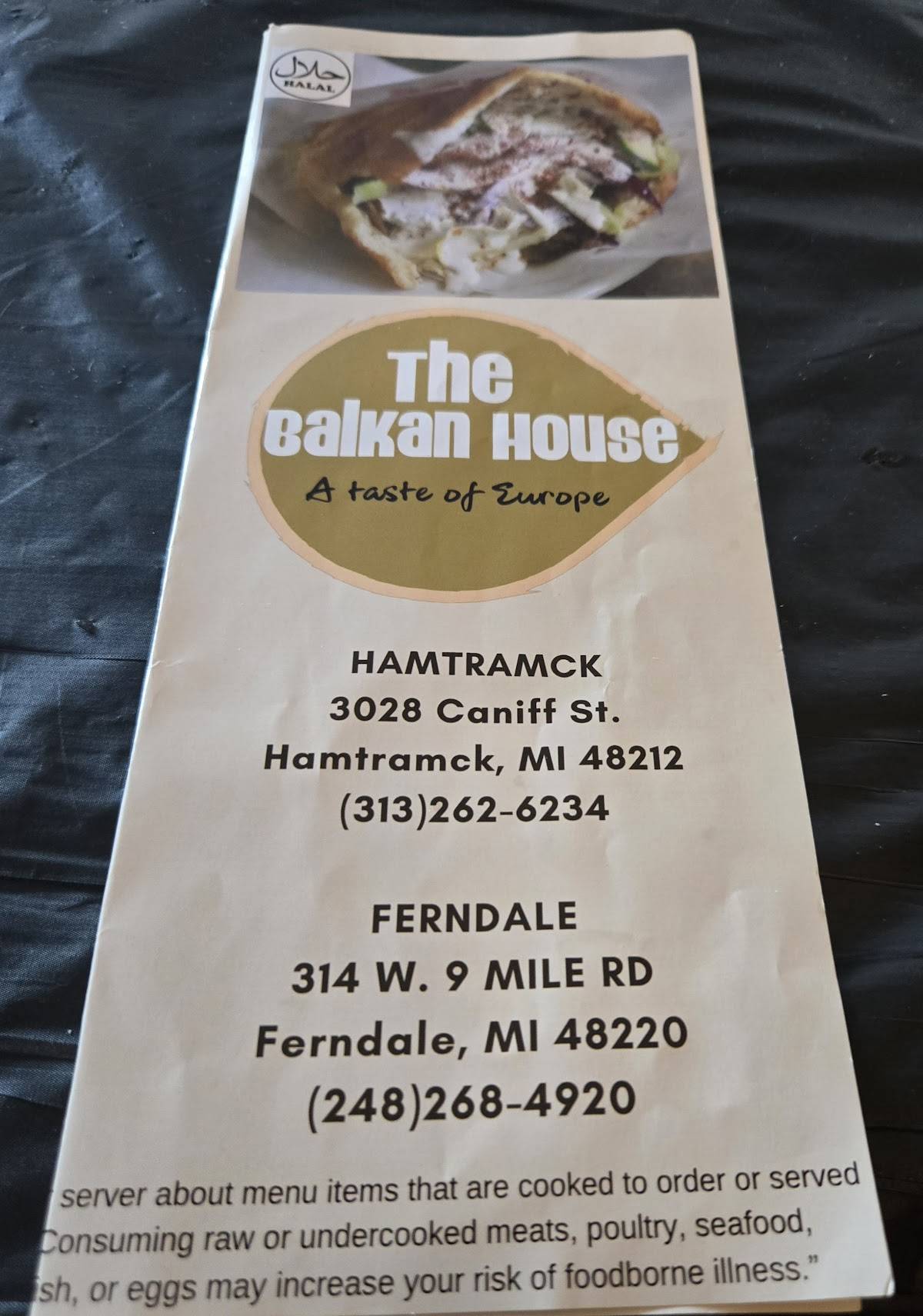 Menu at Balkan House restaurant, Hamtramck