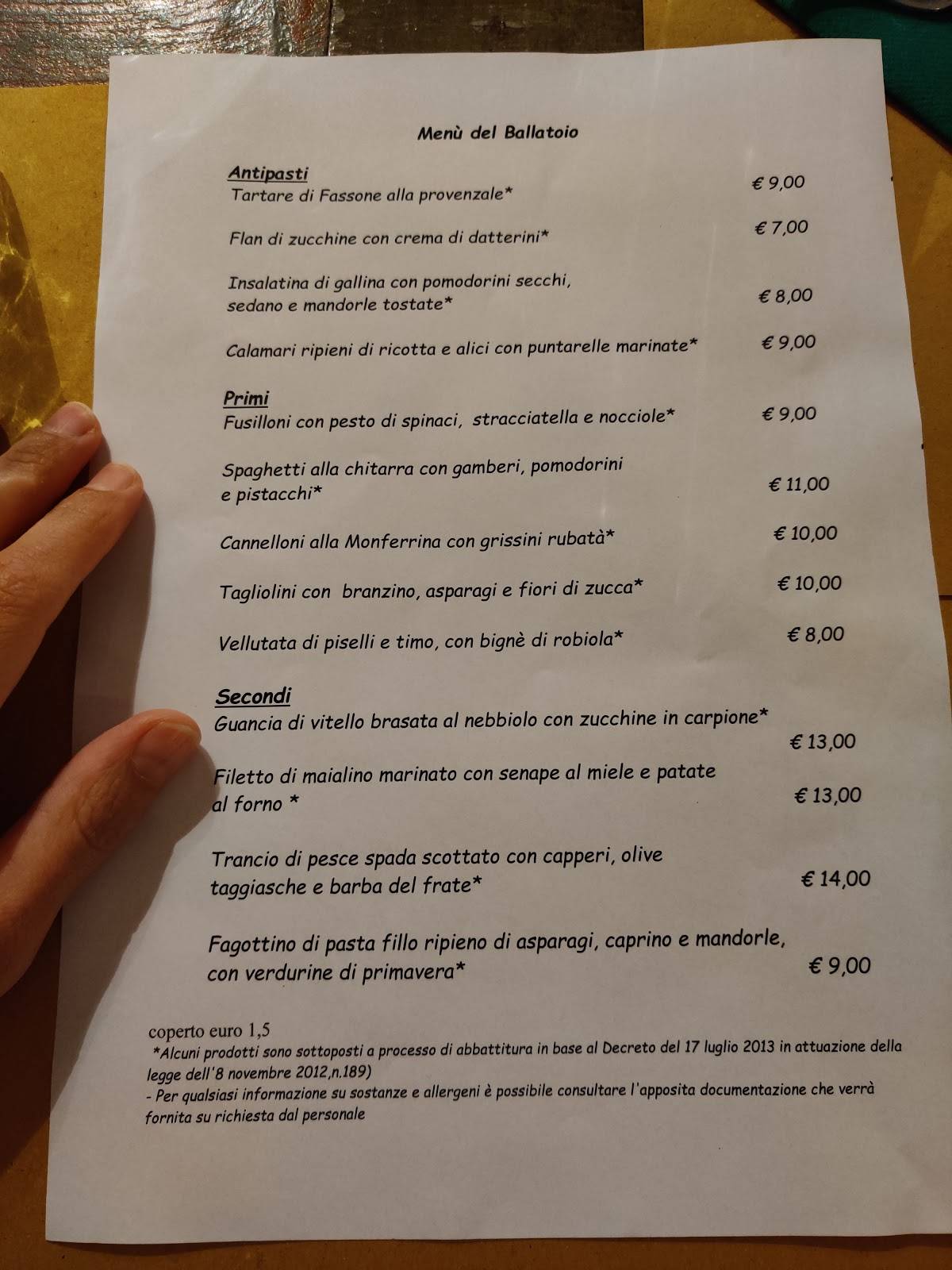 Menu da Ballatoio - Bistrot di Ringhiera ristorante, Torino