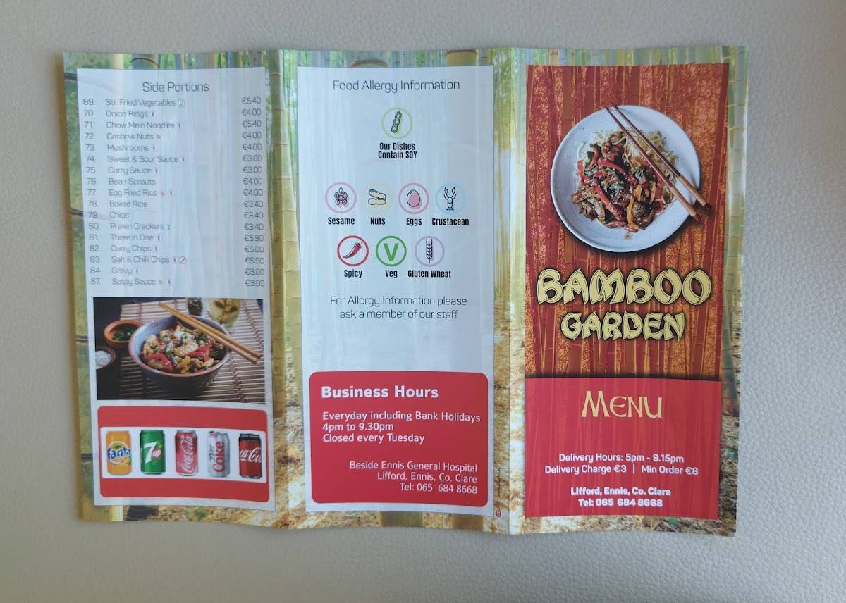 Menu at Bamboo Garden restaurant, Ennis