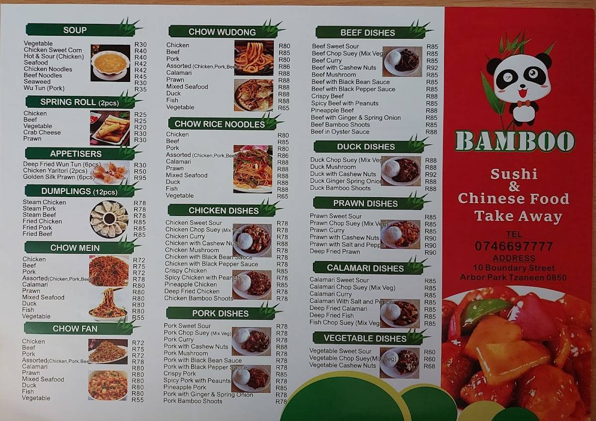 Menu at Bamboo Sushi & Chinese Food restaurant, Tzaneen