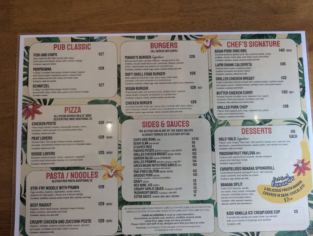 Menu at Banana Bender Pub, Palmview