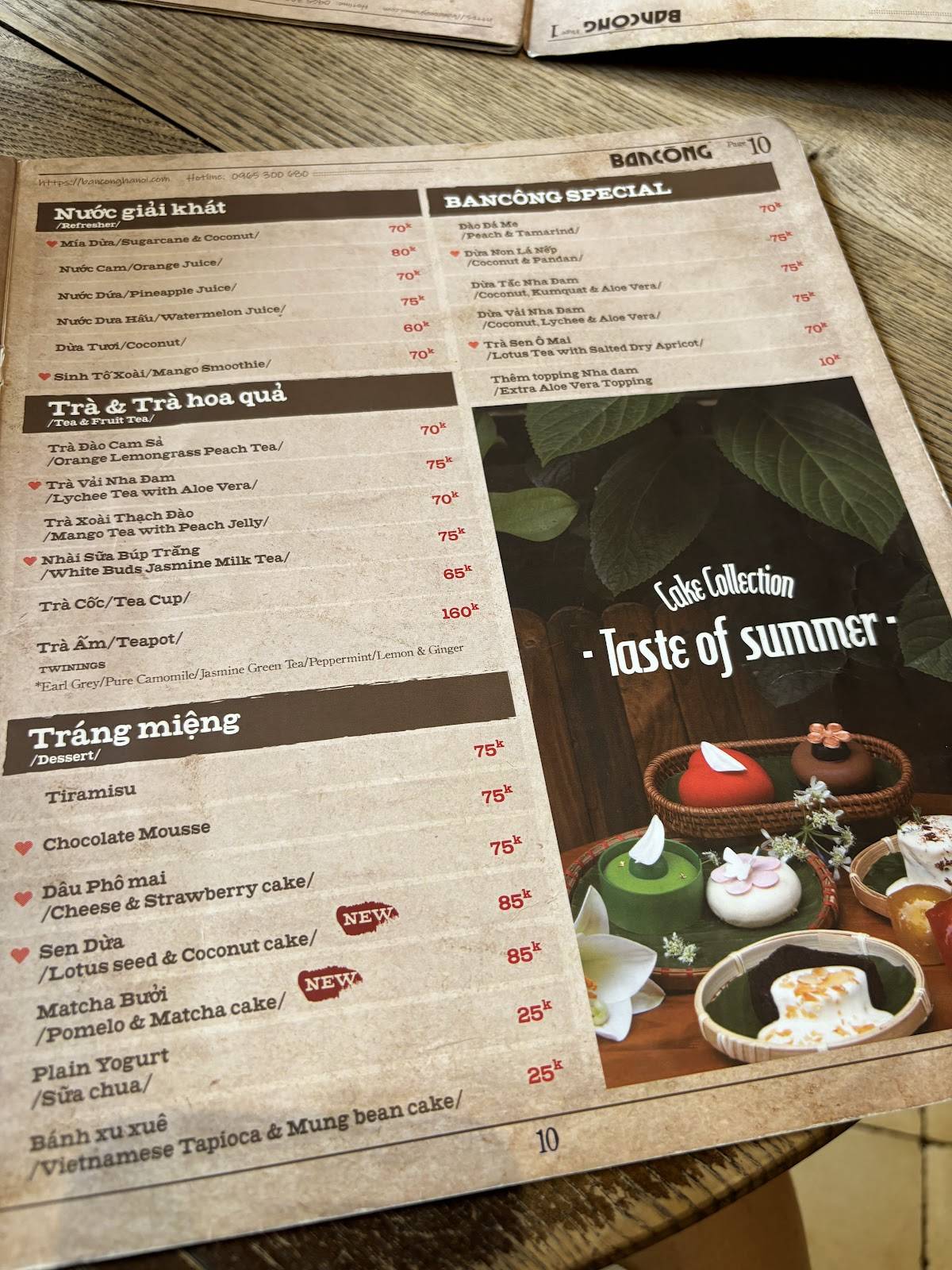 Menu at Bancông Cafe & Restaurant, Hanoi
