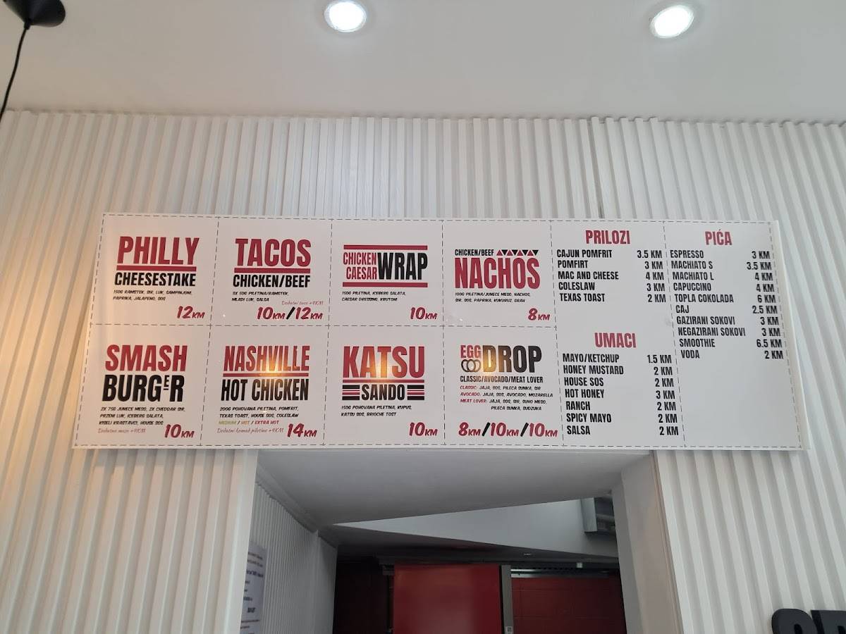 Menu at Banger Street Food restaurant, Sarajevo