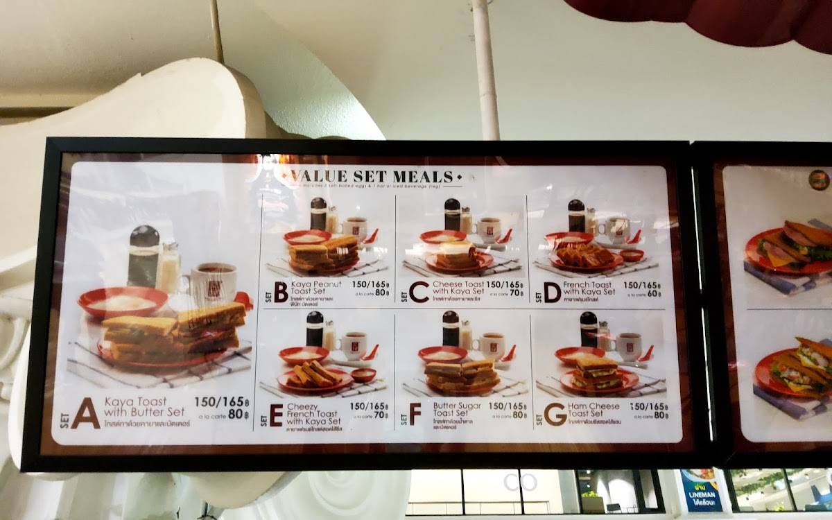 Carta del café Ya Kun Kaya Toast, Bangkok, Level 4
