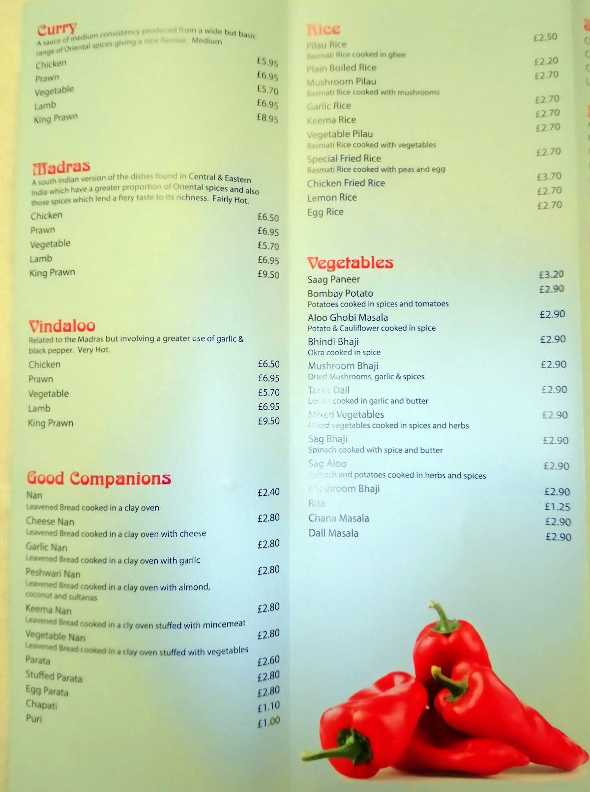 Menu at Bangladesh Tandoori restaurant, Campbeltown