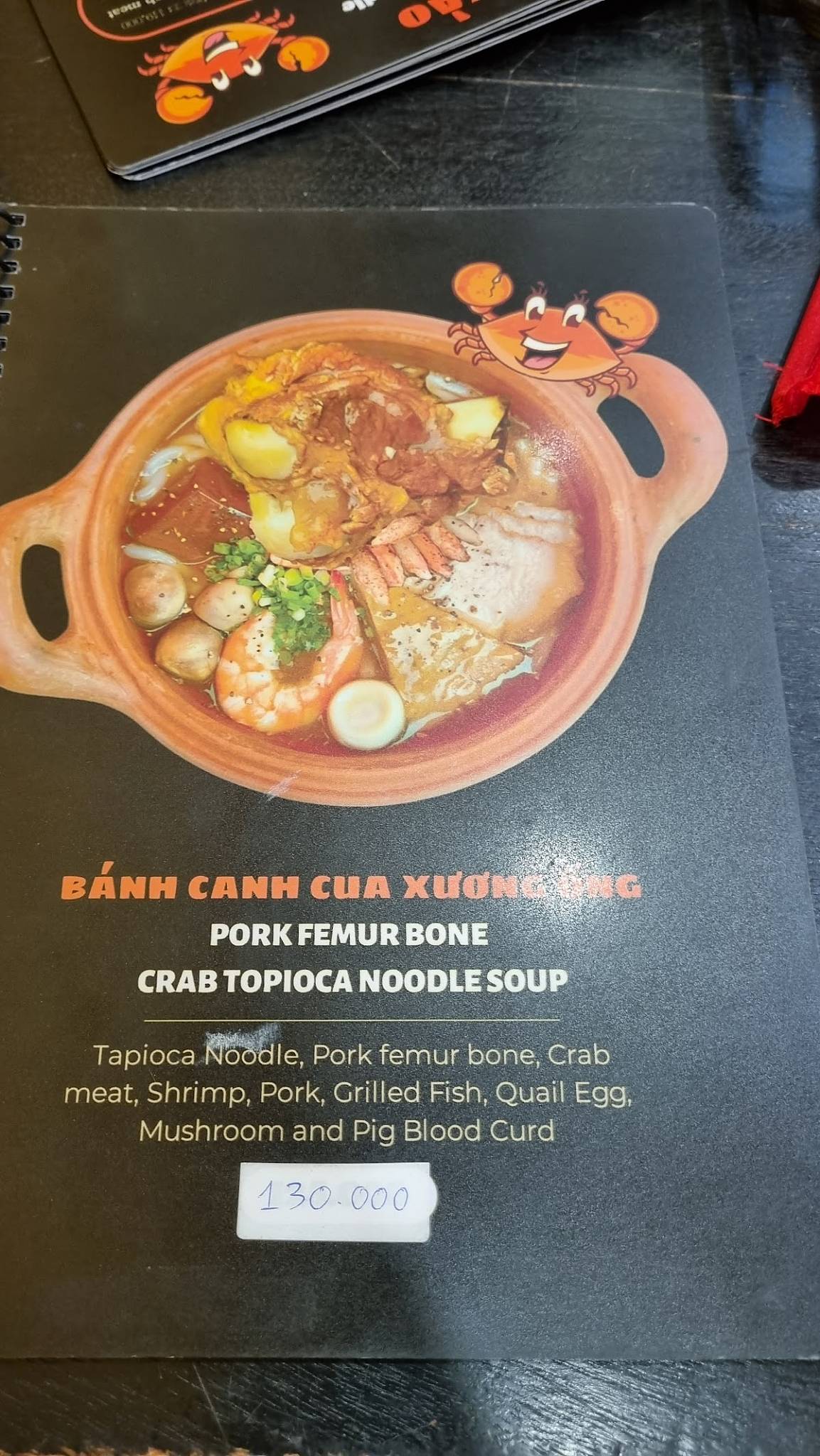 Menu at Bánh Canh Cua Út Thảo restaurant, Ho Chi Minh City, 120 Hồ Tùng Mậu