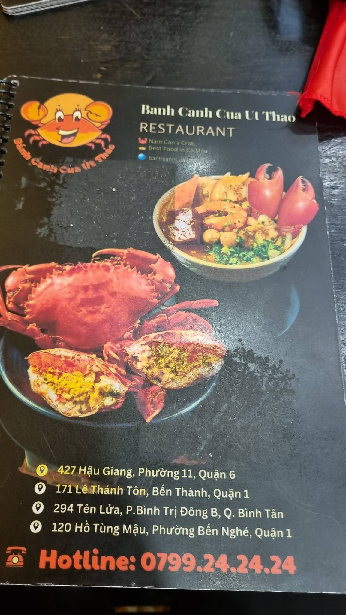 Menu at Bánh Canh Cua Út Thảo restaurant, Ho Chi Minh City, 120 Hồ Tùng Mậu
