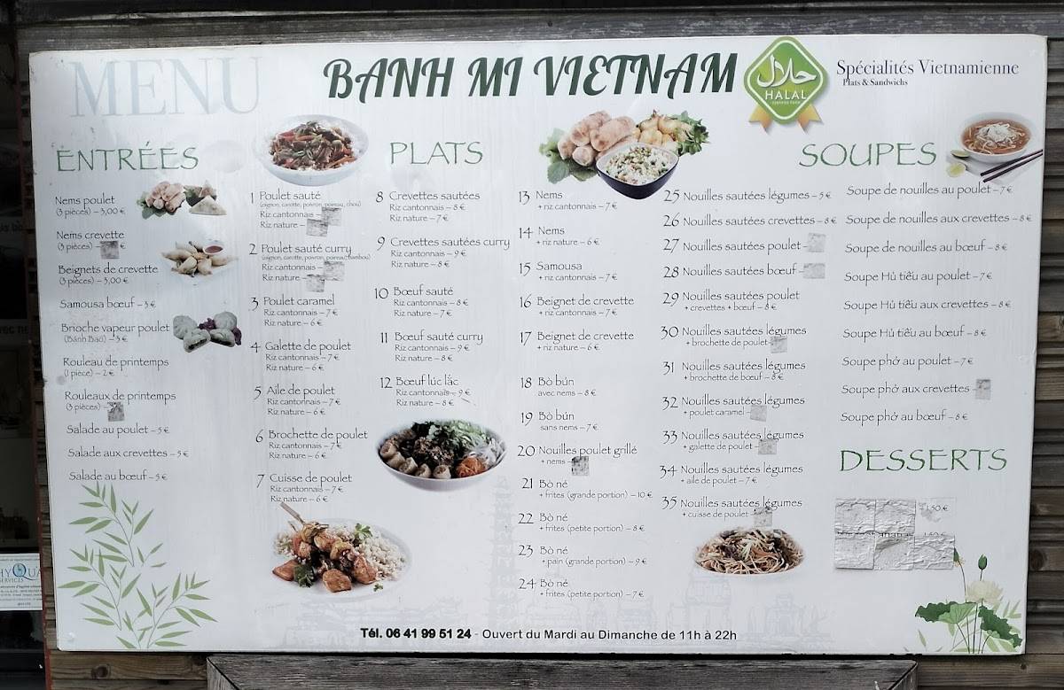 Menu at Banh Mi Vietnam restaurant, Mulhouse