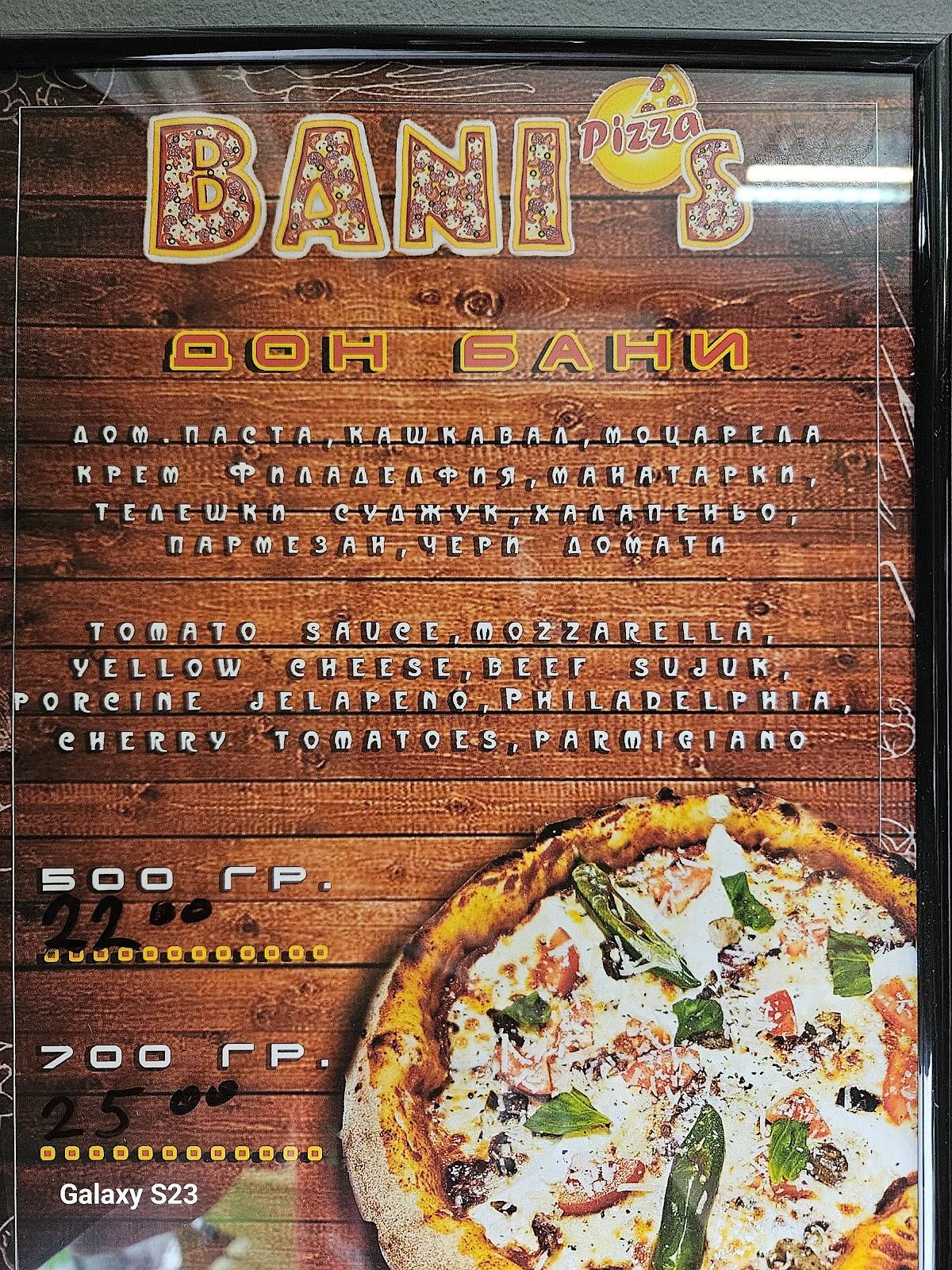 Menu at Bani,s PIZZA pizzeria, Pleven