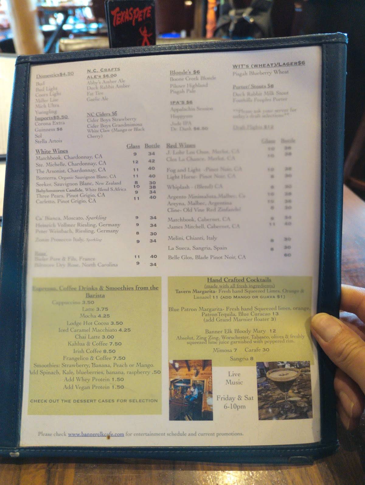 Menu at Banner Elk Cafe & Tavern, Banner Elk, 324 Shawneehaw Ave S ...