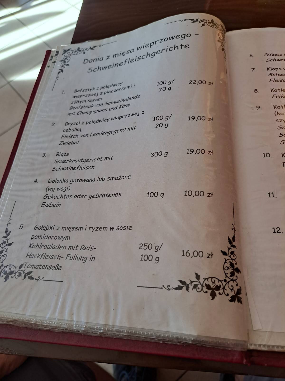 Menu at Bar Alka, Zgorzelec
