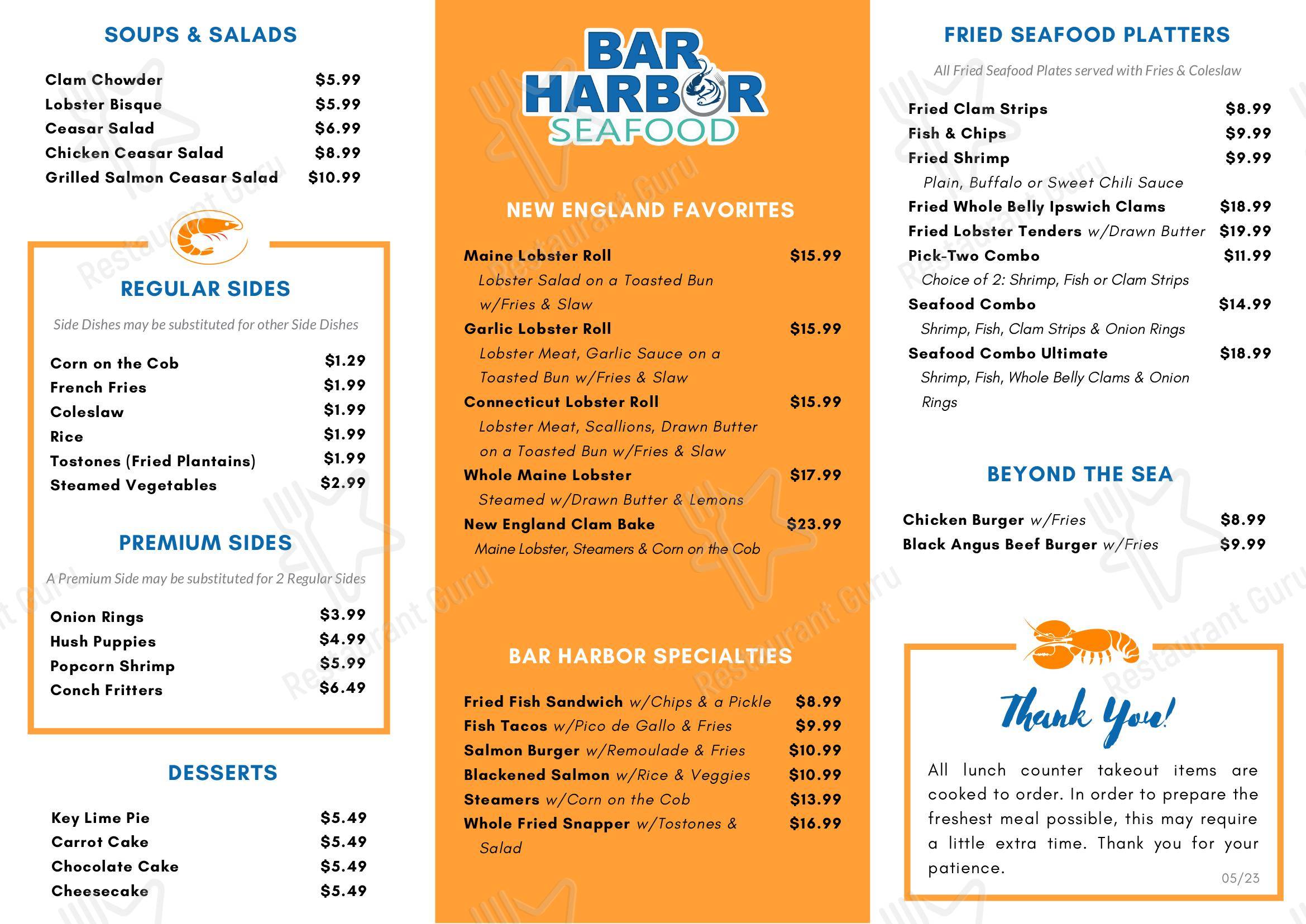 Menu at Bar Harbor Seafood, Orlando, Premier Row
