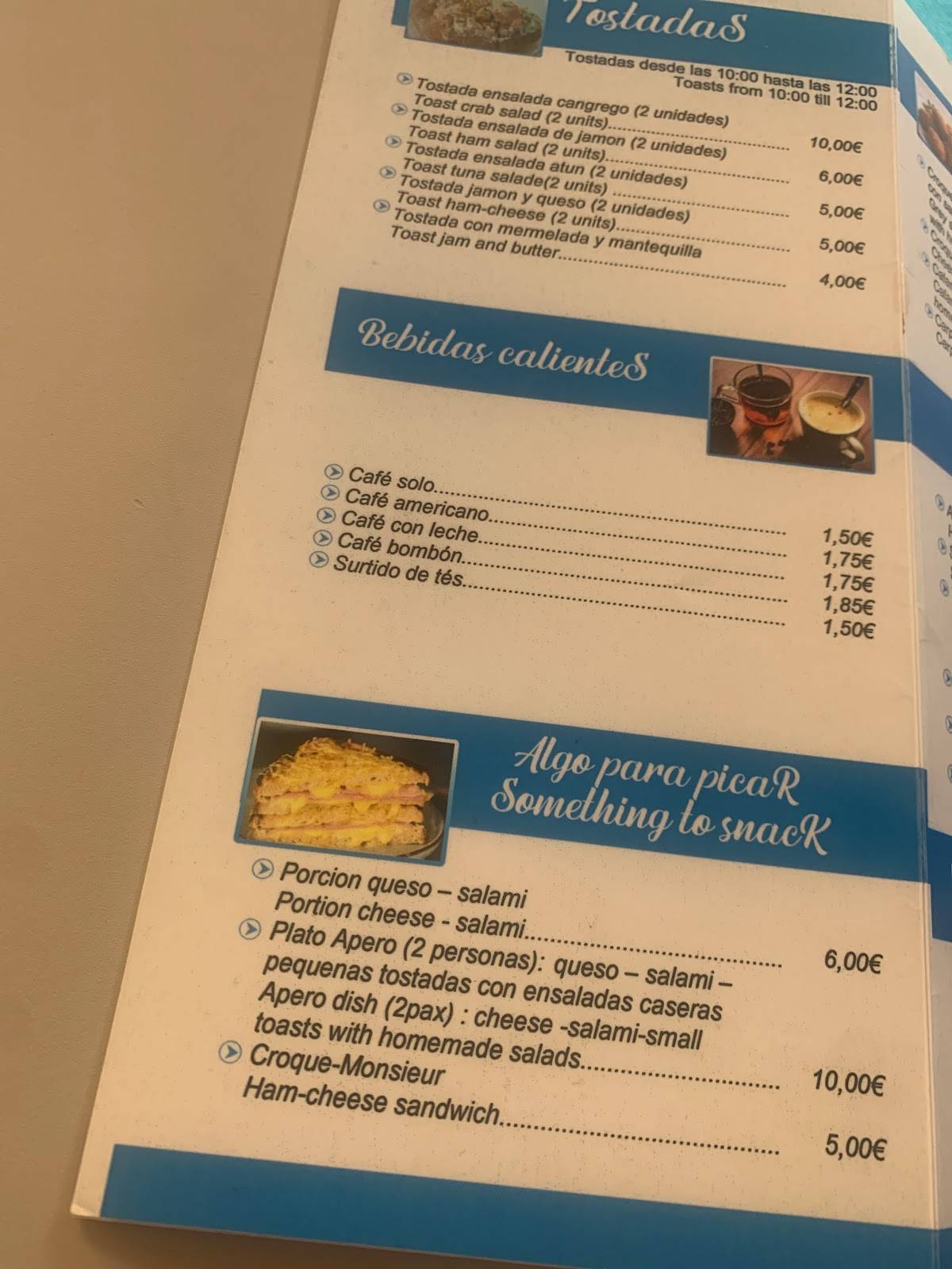 Menu at Bar La Plaza, Algorfa, Pl. España