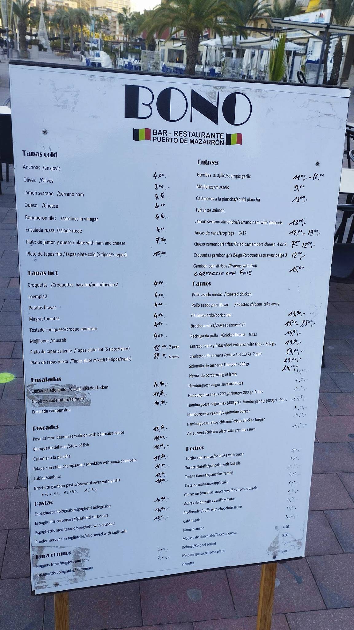 Menu at Bar / restaurant Bono, Puerto de Mazarrón