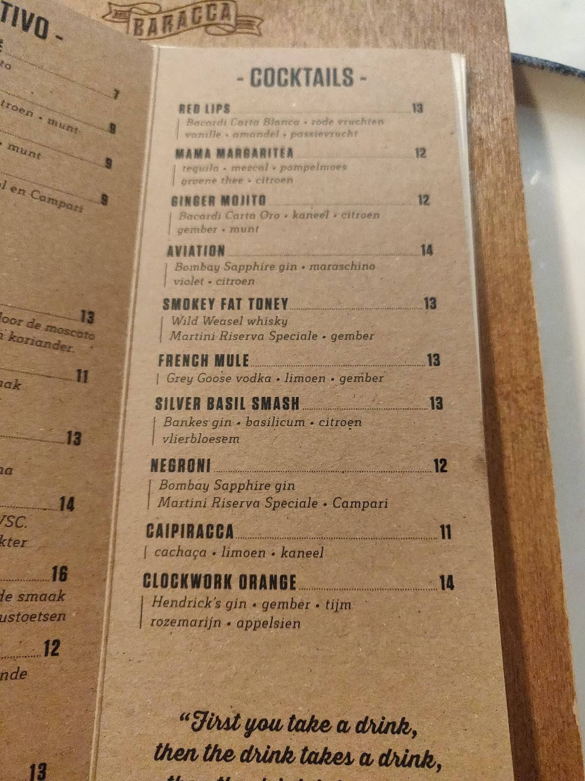 Menu at Baracca, Leuven