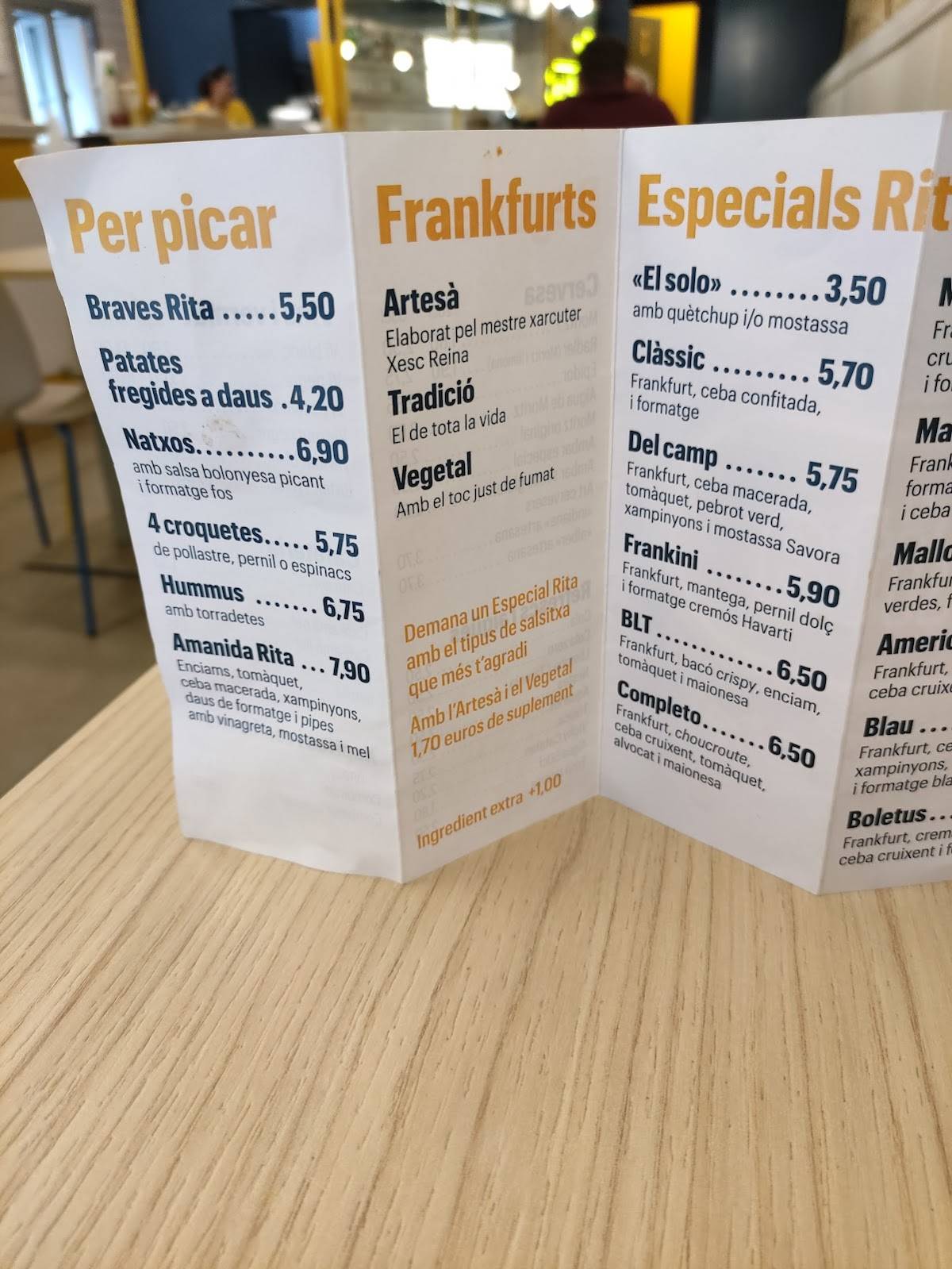 Menu at Frankfurt Rita restaurant, Barcelona, C. de Pujades