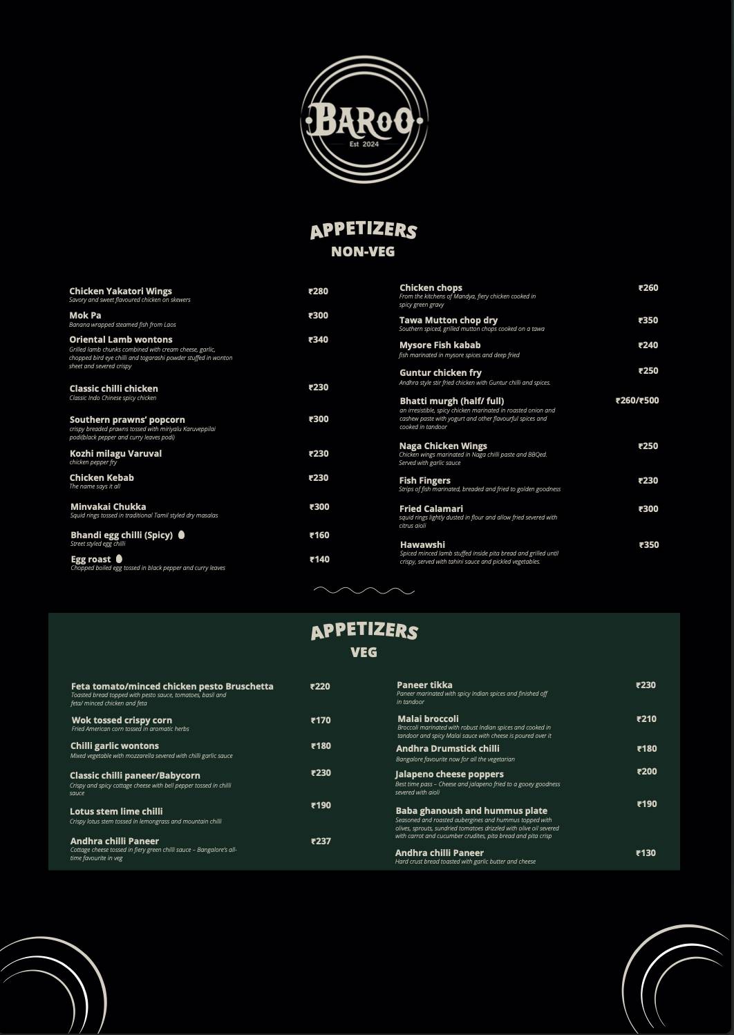Menu at BaroO BLR, Bengaluru