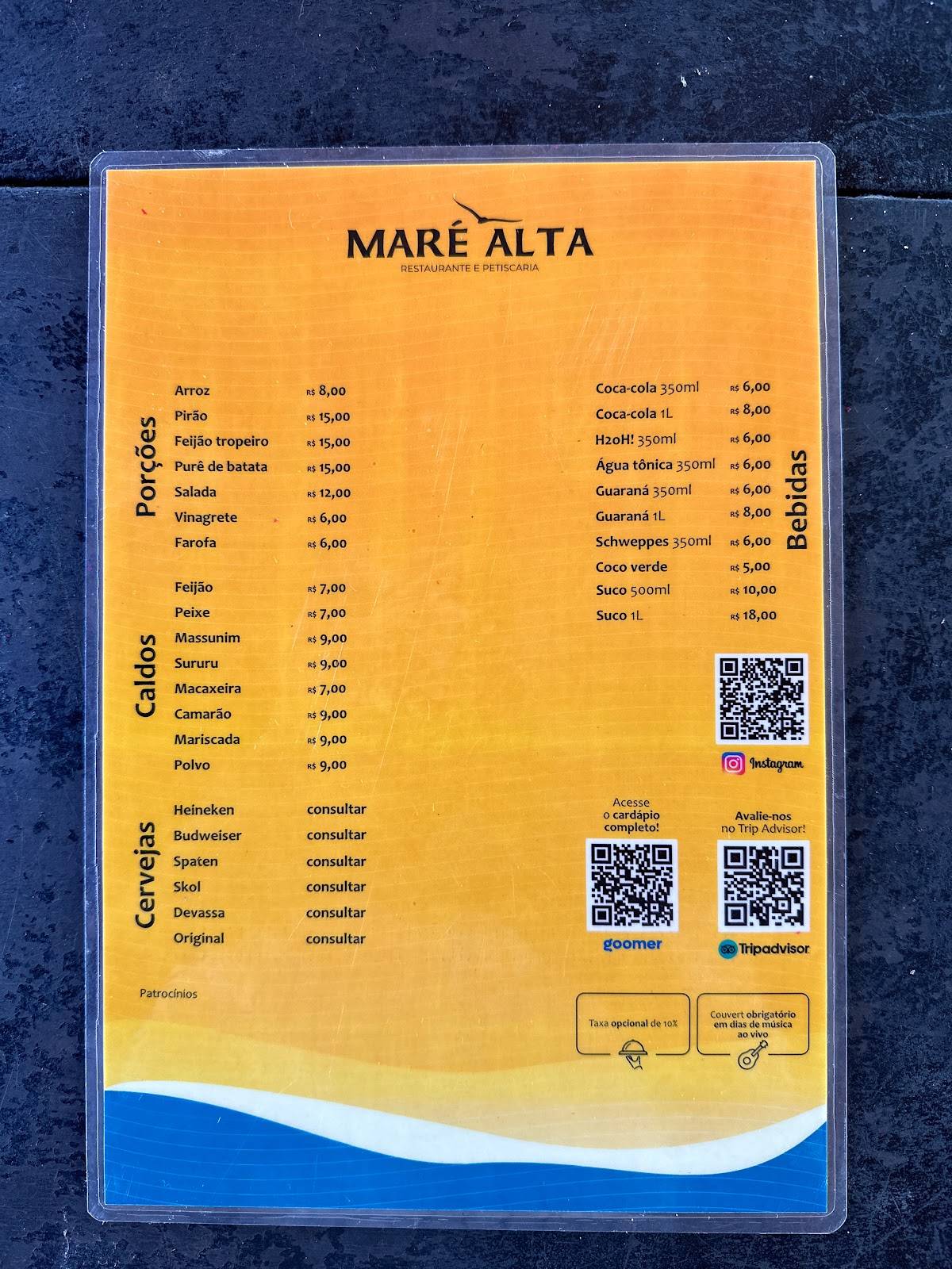 Menu em Barraca Maré Alta, Coruripe