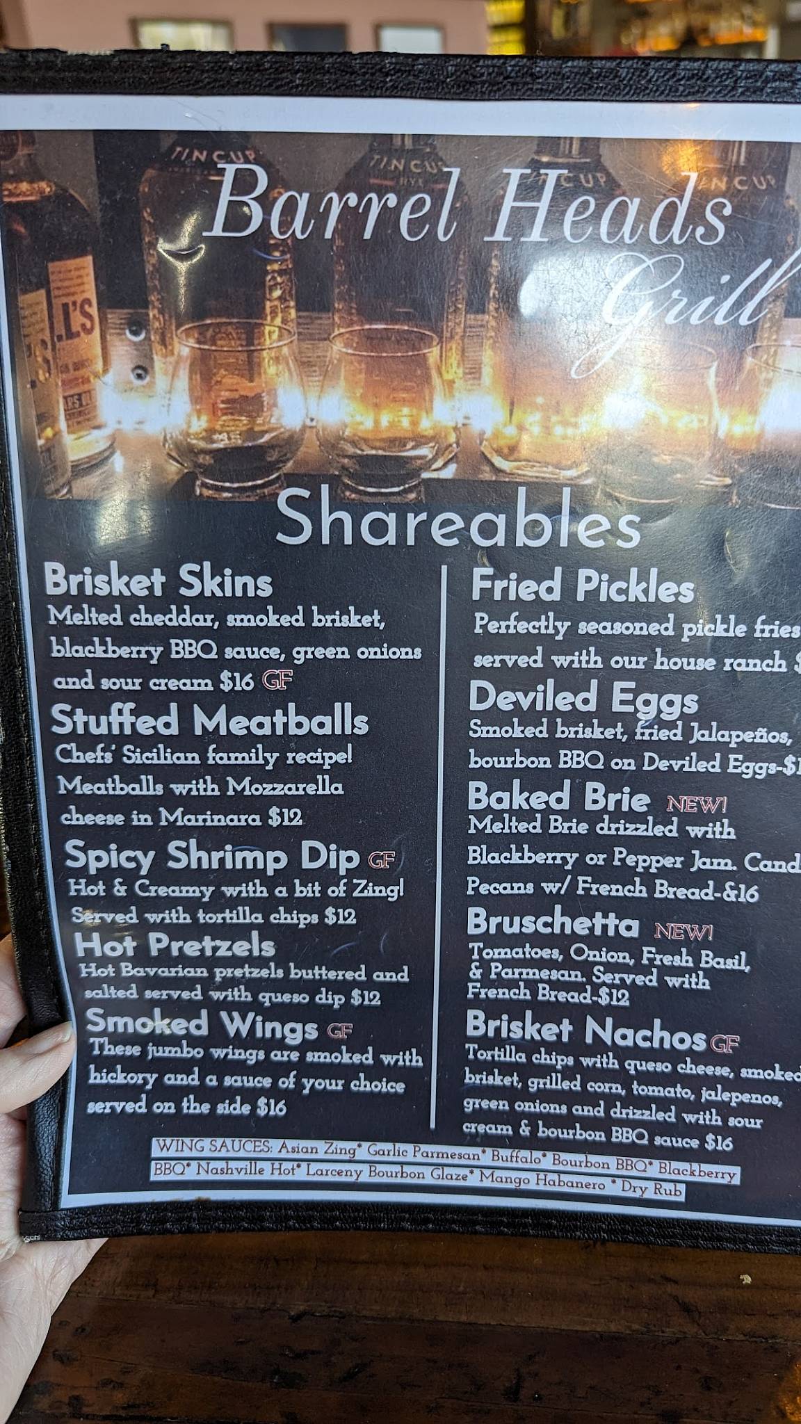 Menu at Barrel Heads, Lawrenceburg