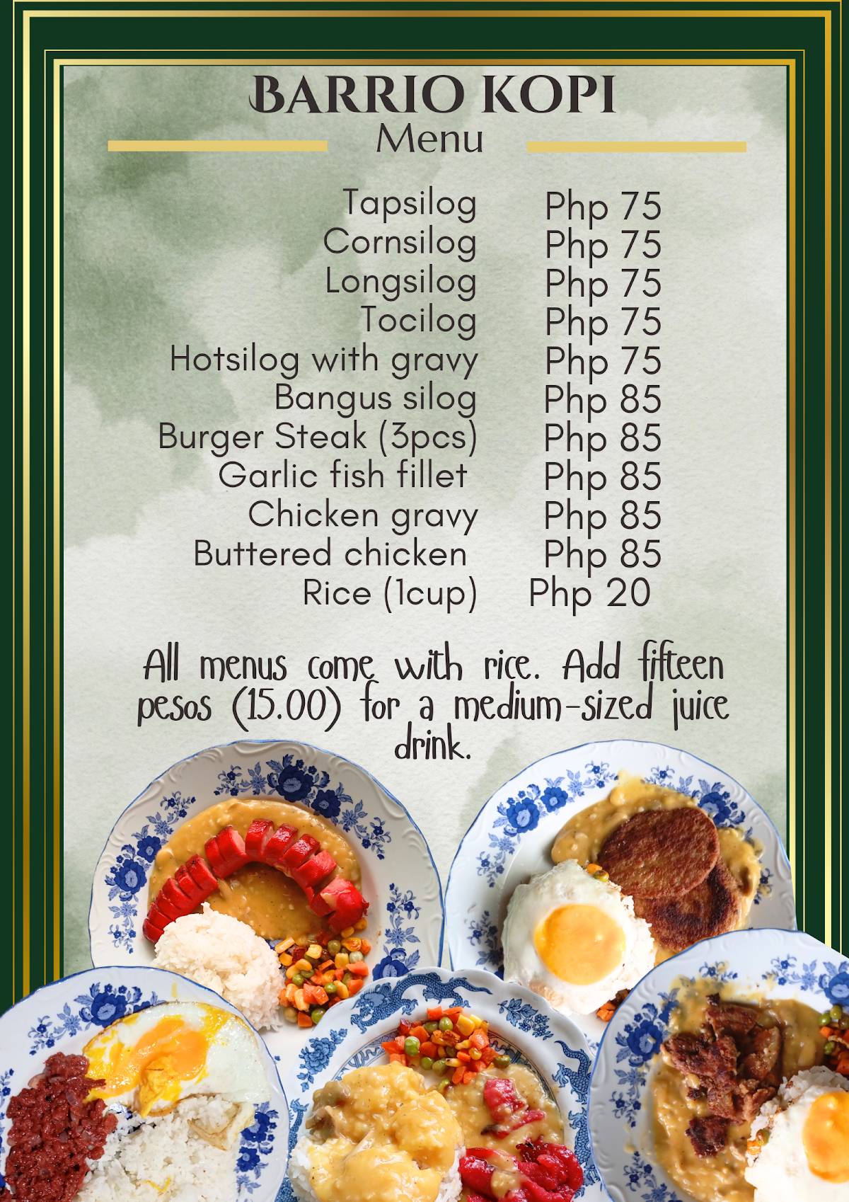 Menu at Barrio Kopi Shop., Santa Rita