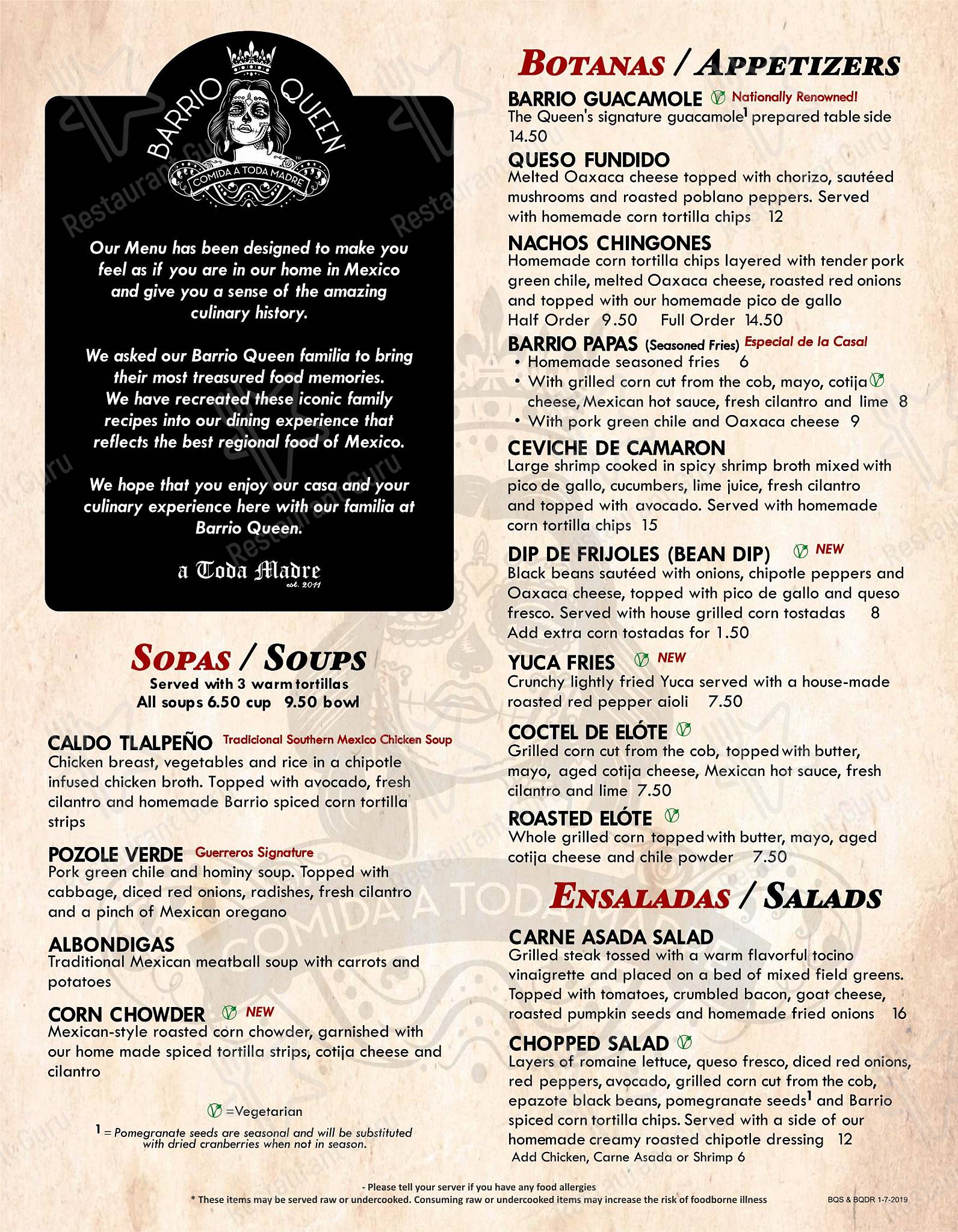 Menu at Barrio Queen Desert Ridge, Phoenix, N Tatum Blvd suite 98