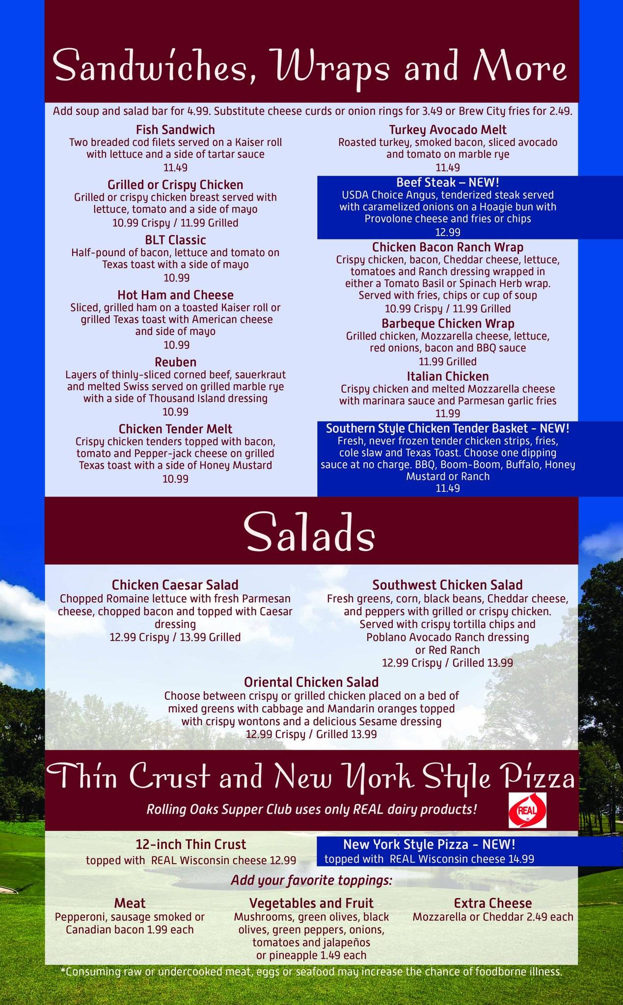 Menu at Rolling Oaks Supper Club, Lounge & Catering, Barron