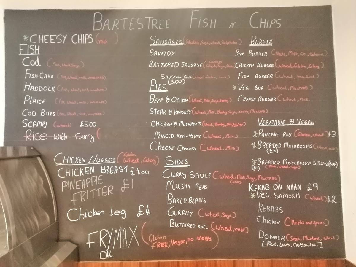 Menu at Bartestree Fish & Chips Shop, Hereford