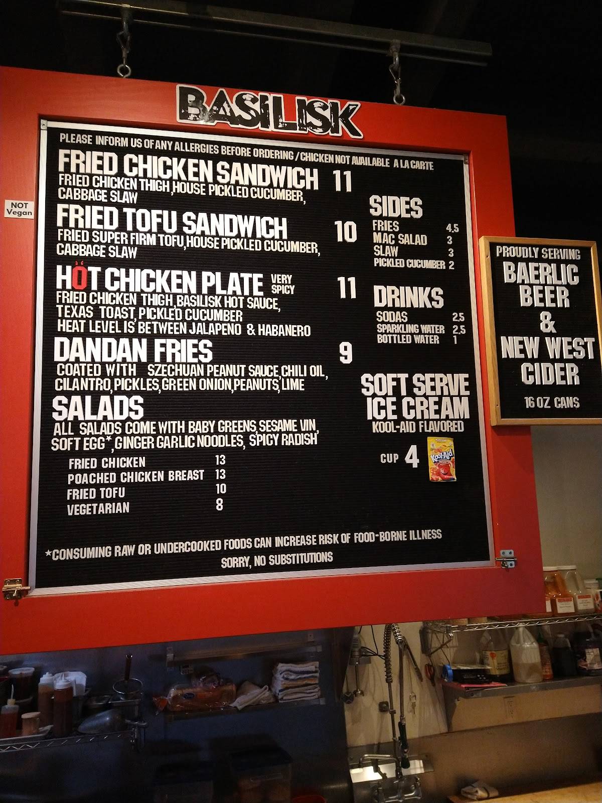 Menu at Basilisk restaurant, Portland