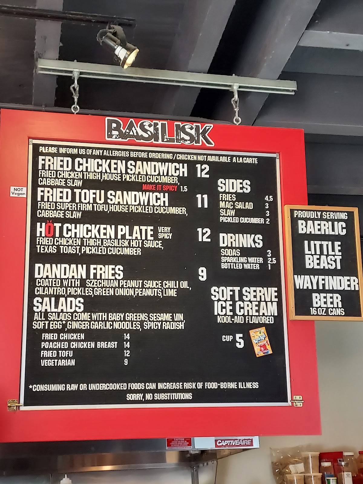 Menu at Basilisk restaurant, Portland