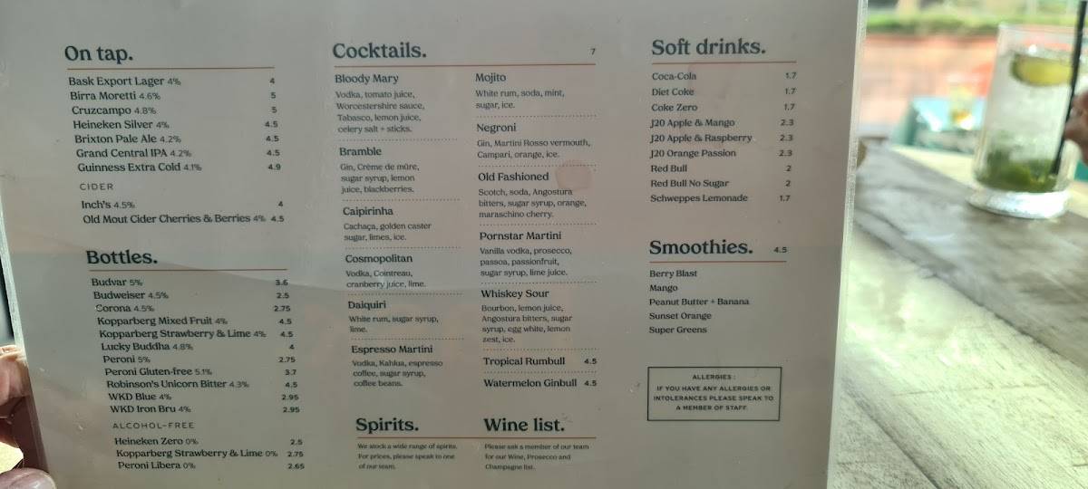 Menu at Bask. pub & bar, Stockport