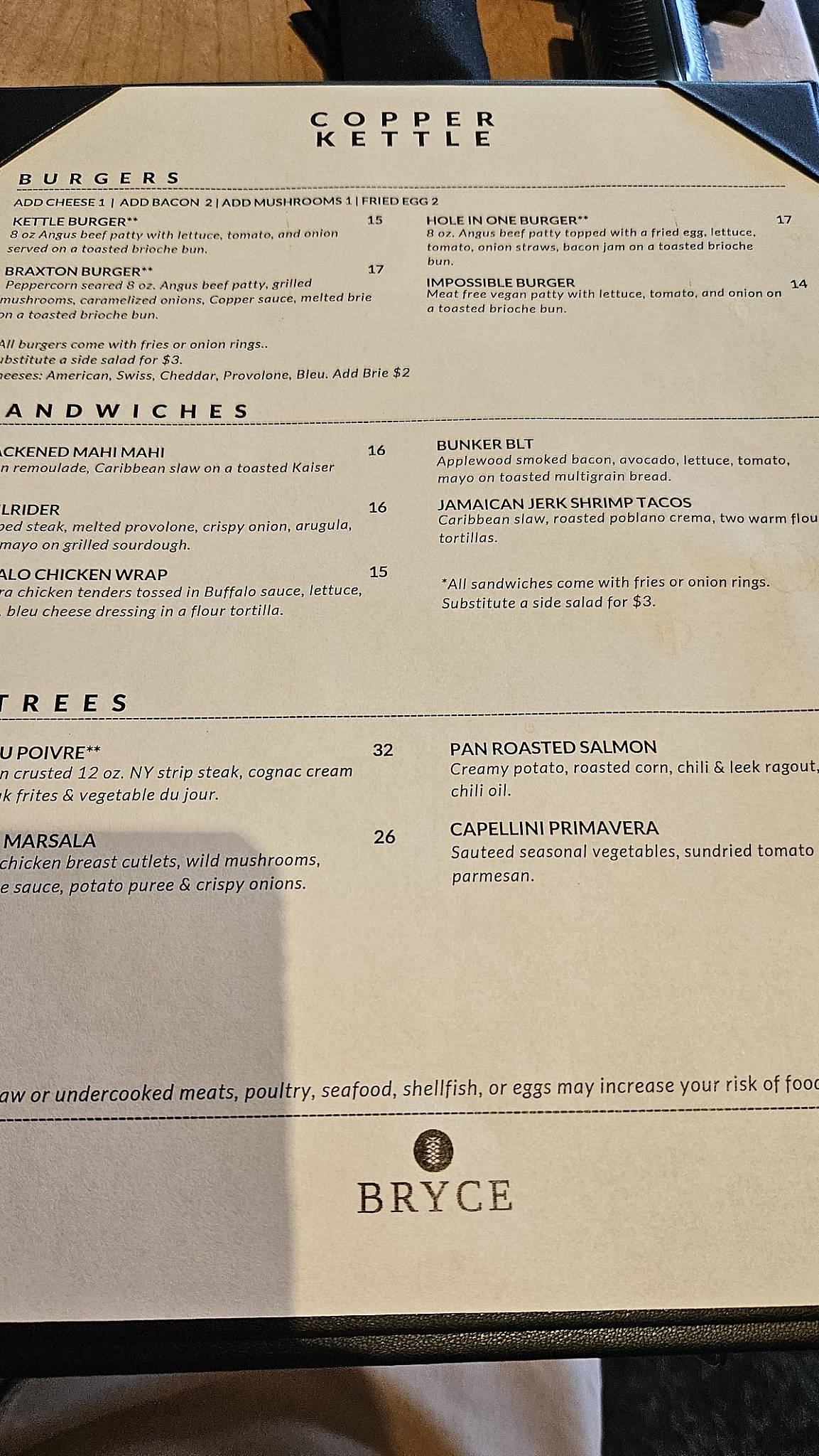 Menu at Copper Kettle restaurant, Basye