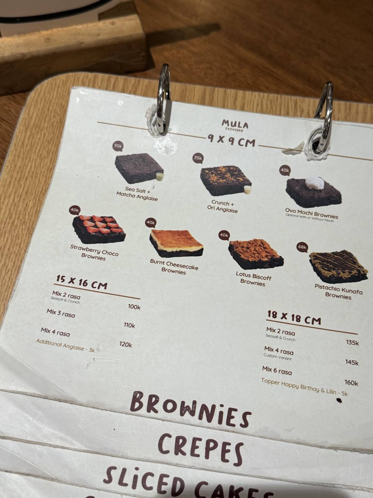 Menu at Mula Patisserie cafe, Batam