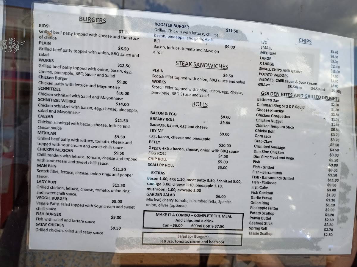Menu at Batty's Better Batter fast food, Woy Woy