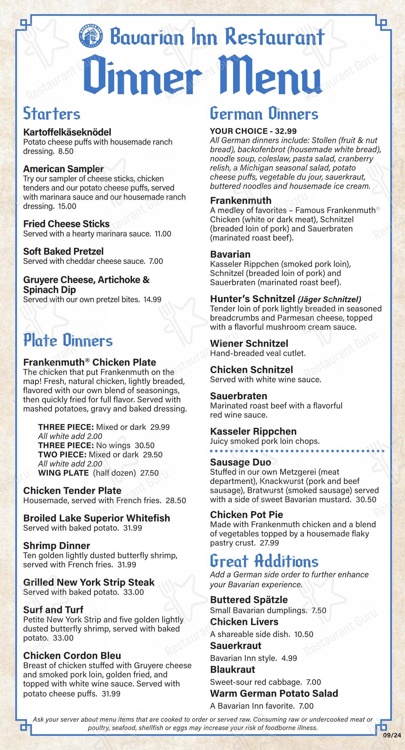 Menu at Bavarian Inn Restaurant, Frankenmuth, 713 S Main St